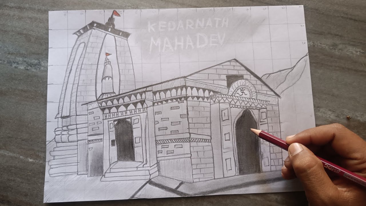 How To Draw Kedarnath temple || Easy Kedarnath temple drawing 🚩🚩 ...