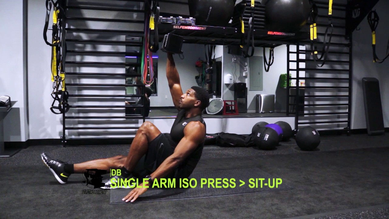 Dumbbell Single Arm ISO Press Sit Up - YouTube