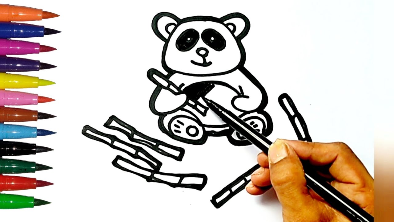 cara menggambar dan mewarnai panda pink | How to draw panda - YouTube