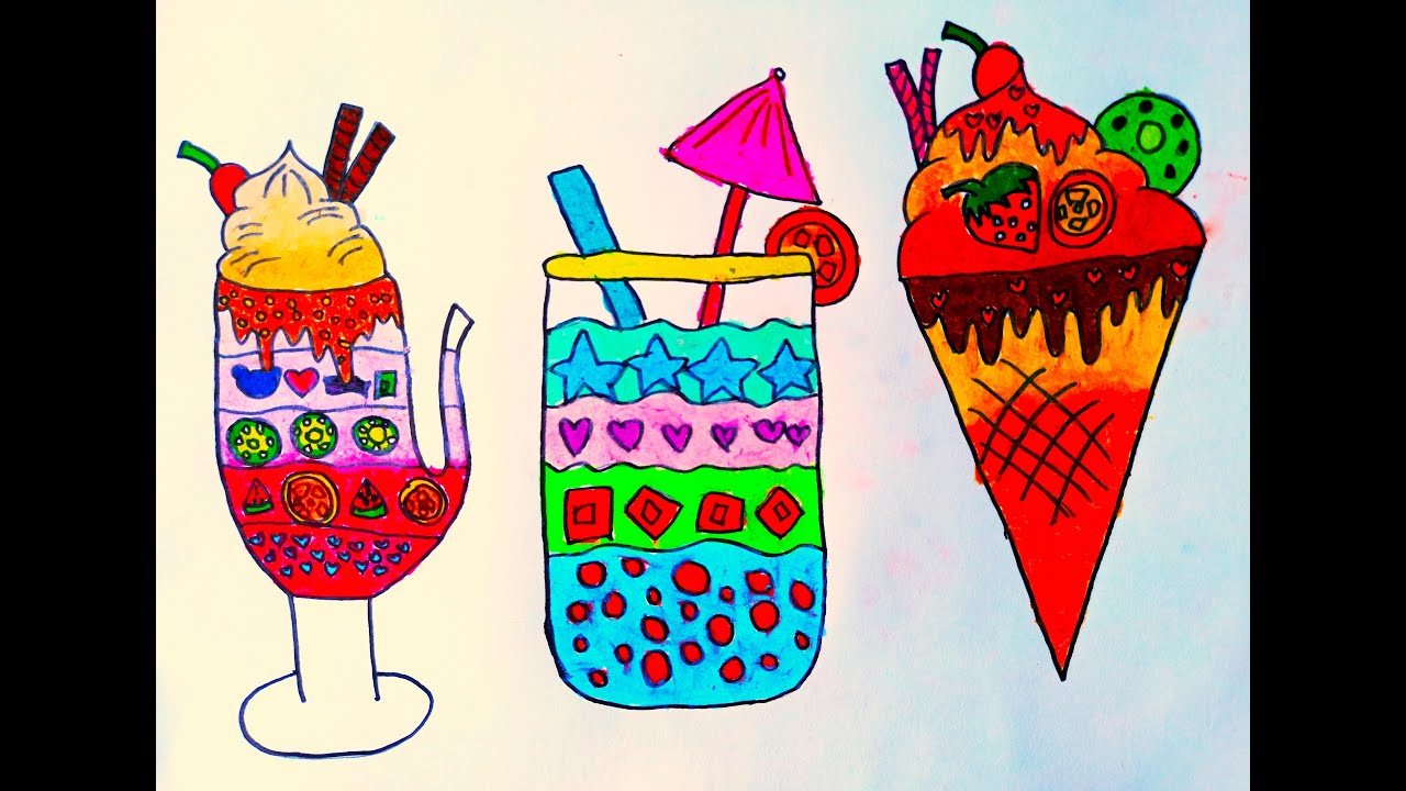 DRAWING AND COLORING REFRESHING SUMMER DRINKS FROM TROPICAL FRUIT - YouTube