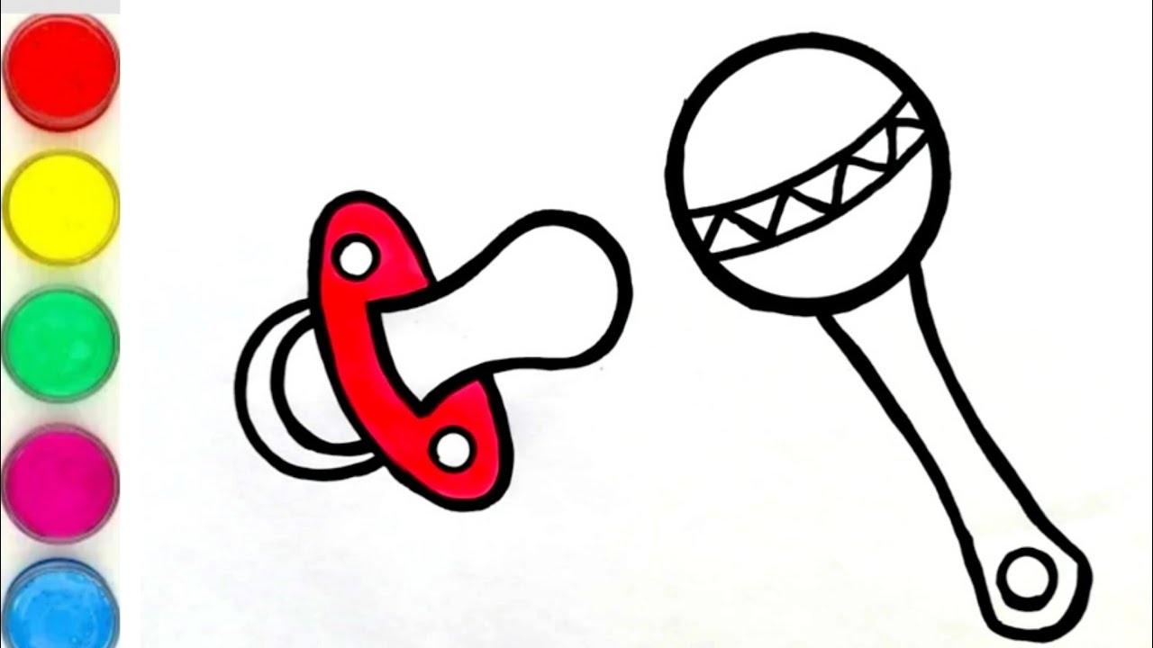How to Draw Baby Stuff | Drawing and Coloring Rattler and Pacifier ...