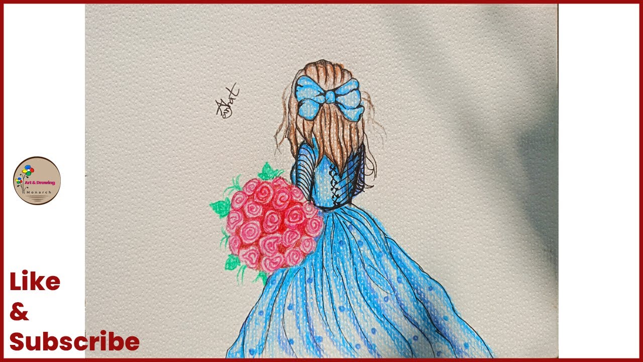 How to draw a girl with flower bouquet | Easy drawing step by step for ...