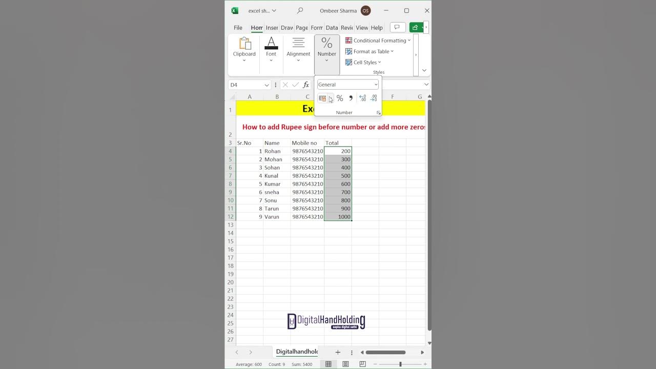How to insert Rupee Symbol as Currency in MS Excel #exceltricks #shorts - YouTube