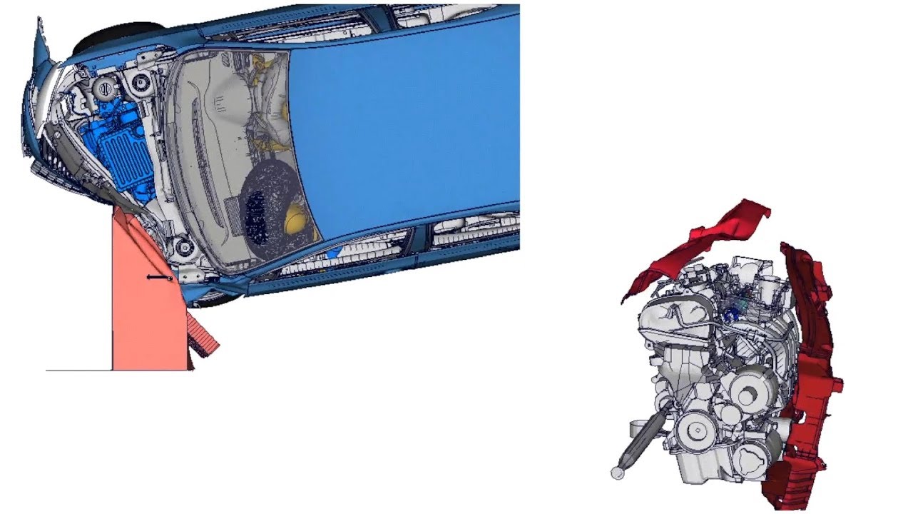 Frontal moderate overlap crash test simulation - YouTube