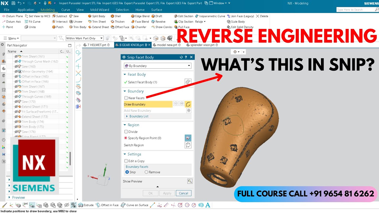 HINDI | 105. Snip Facet Body Command Setting | Reverse Engineering NX Course Call +91 9654 81 ...