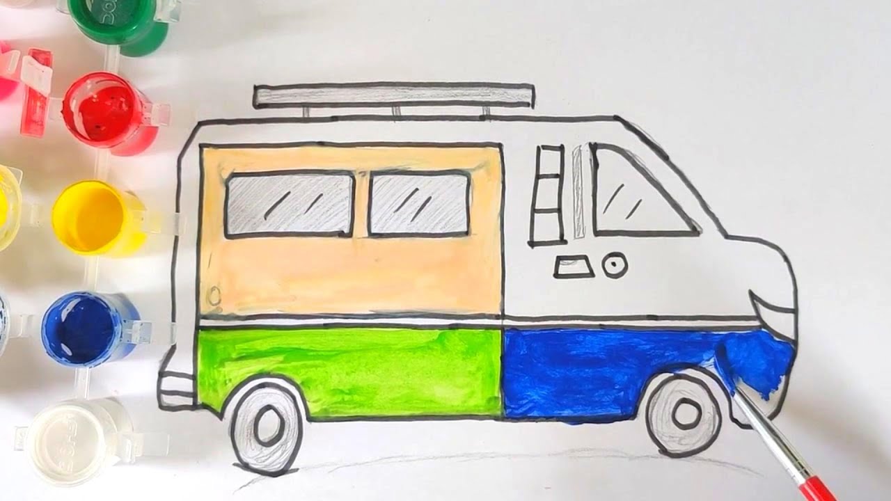 Draw, color, paint a simple van | Van drawing for toddlers & kids | How ...