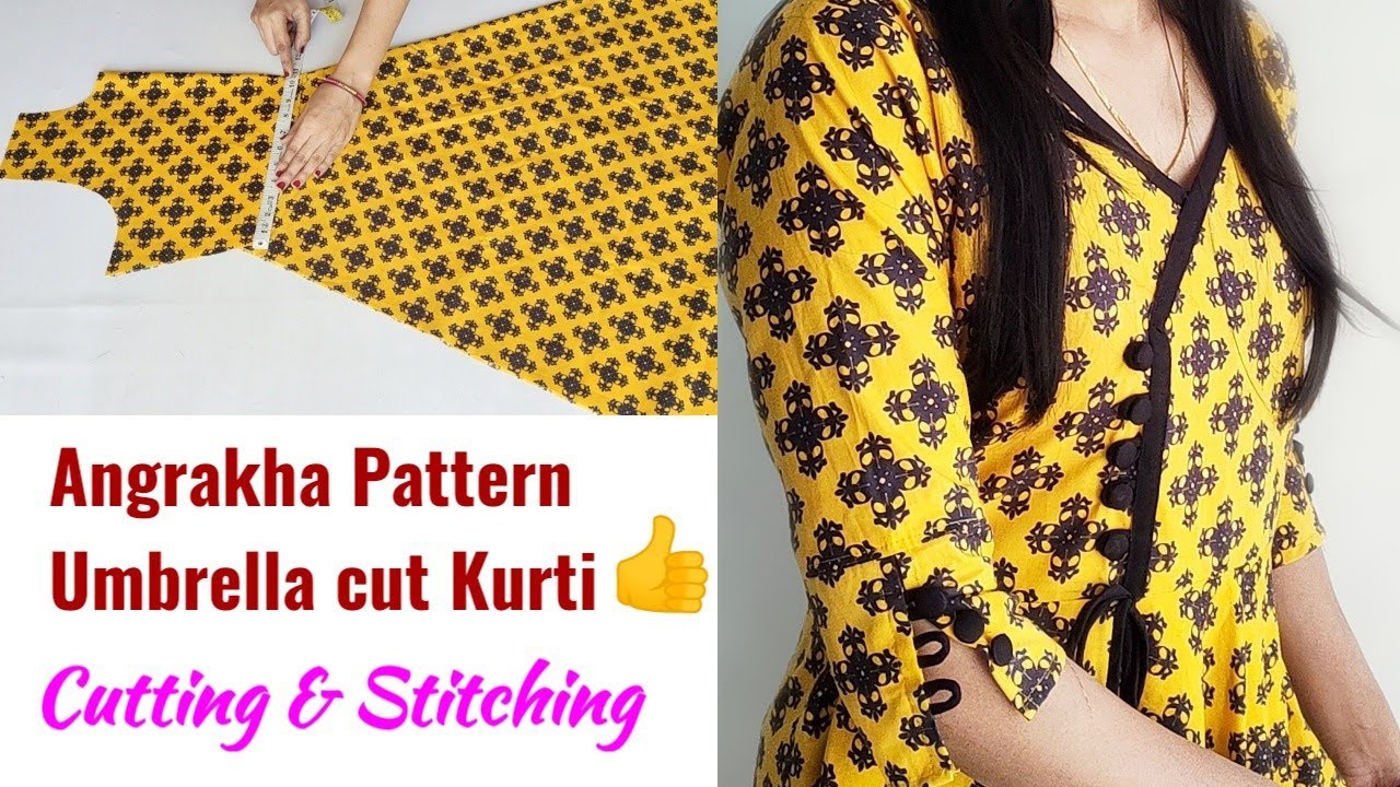Angrakha Pattern Umbrella cut Kurti Cutting and Stitching | Umbrella ...
