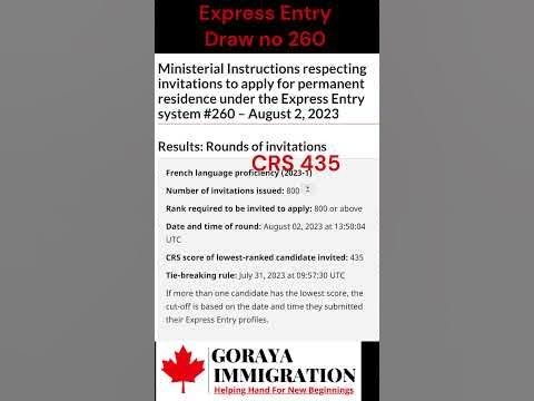 Express Entry draw No 260 for French Proficiency– August 2nd 2023 CRS 435 total invited 800 ...