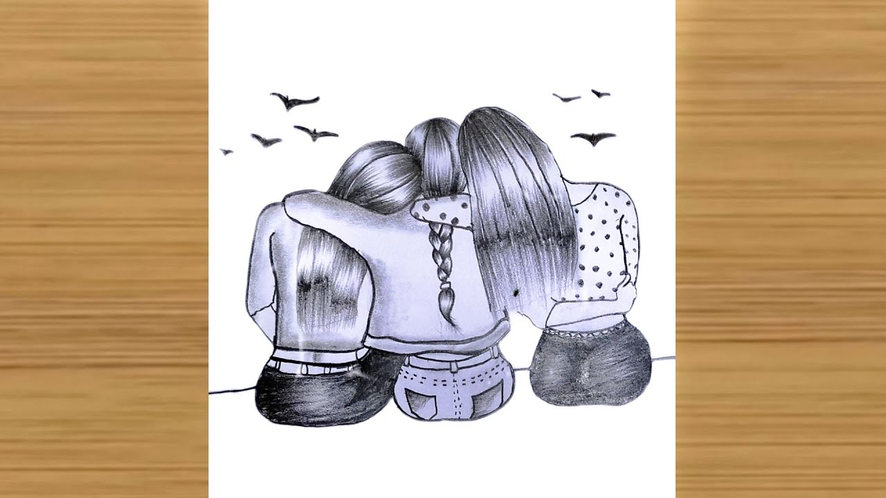 BFFF Drawing easy by Pencil sketch || How to draw 3 Best friend. - YouTube