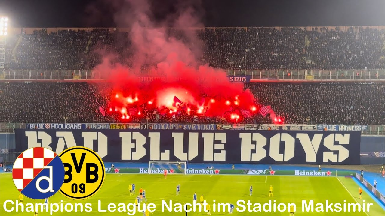 Dinamo Zagreb vs. Borussia Dortmund | Choreo, Pyroshow & BVB Fans ...