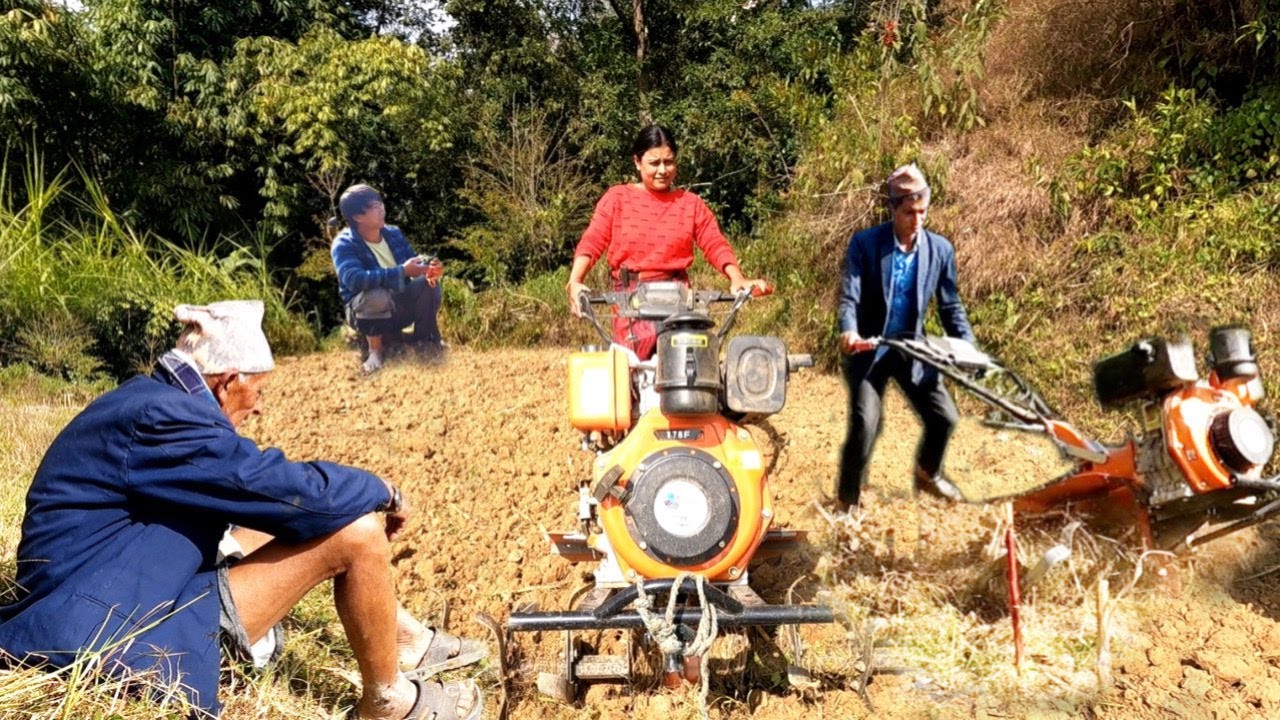 Farmers using Hand Tractor for Easy Cultivation | Nepali Village Life ...