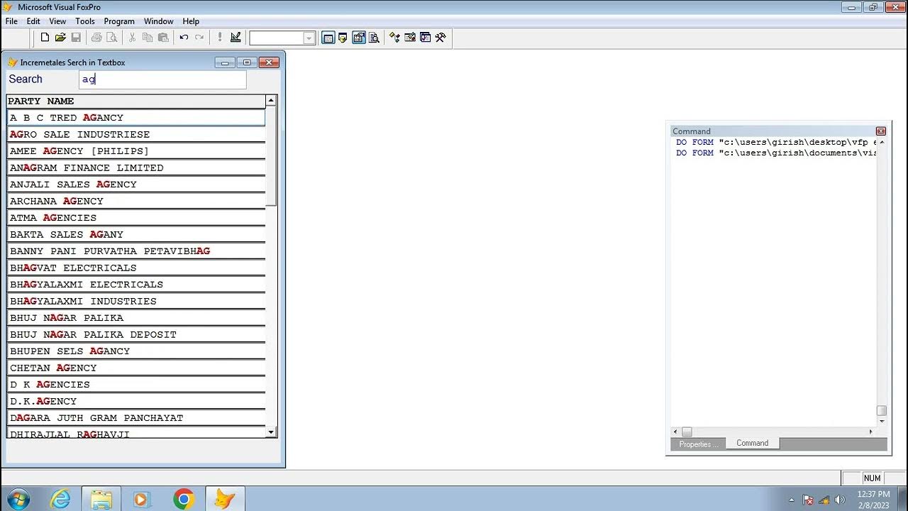Incremental Search visual foxpro with typeing string coloured listbox with record filter - YouTube