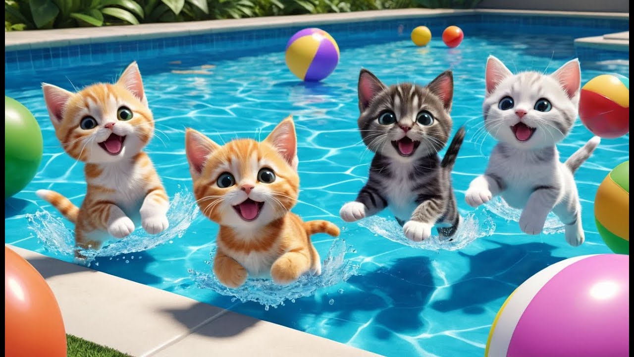Six Little Kittens Jumping in the Pool | Fun Kitten Song for Kids ...