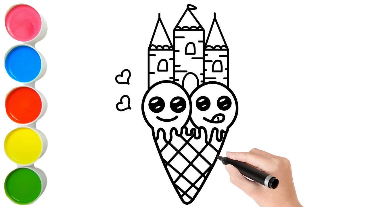Castle Cone Ice Cream Drawing, Coloring and Painting for Kids ...