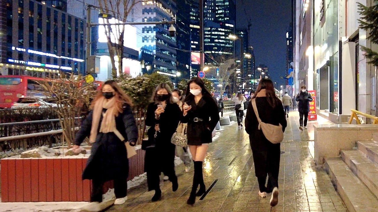 [4K] Seoul Winter Walk, Snowy Gangnam Street and Underground during ...