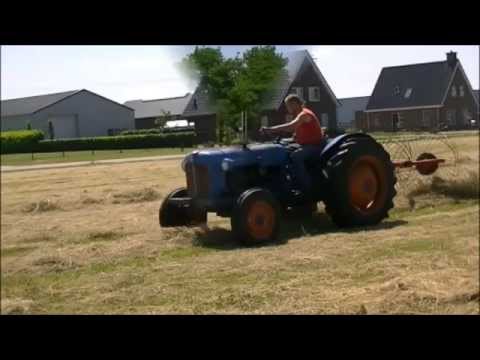 Raking hay with a Fordson Dexta and Vicon Acrobat. - YouTube