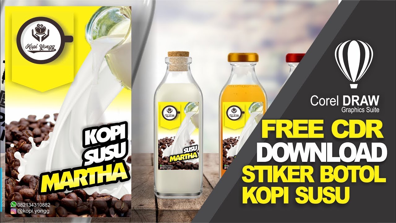 Desain stiker botol kopi susu di corel draw - free download file desain ...
