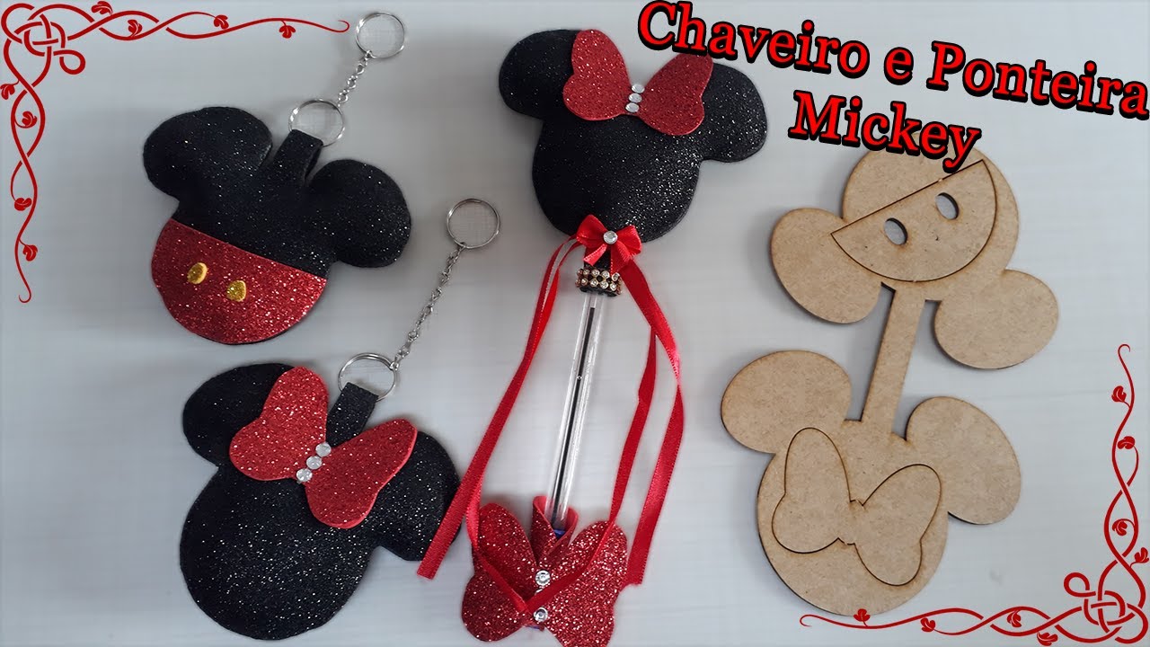 Como fazer Chaveiro e Ponteira de Lápis Mickey e Minnie com Gabarito ...