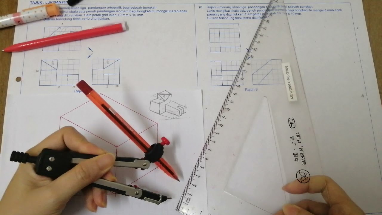 lembaran Praktis GKT T4 ms 82 soalan 9 lukisan isometri - YouTube