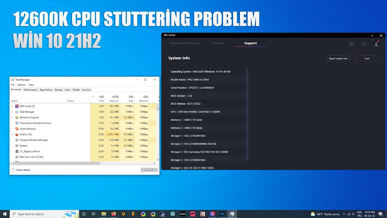 12600k cpu stuttering problem on Win 10 ALDER LAKE (games ,apps ...