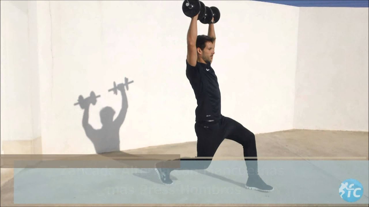 Zancada Alterna con Mancuernas mas Press de Hombros - YouTube