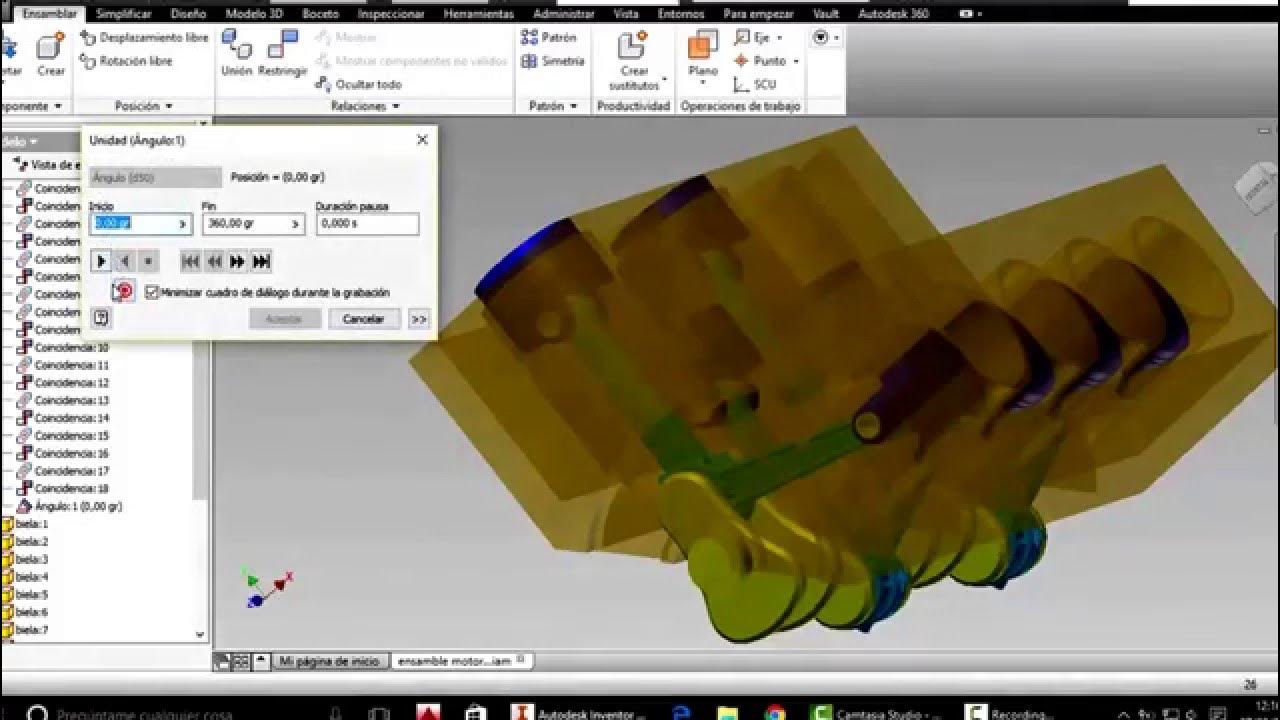 Animacion de motor v8 en Inventor - YouTube