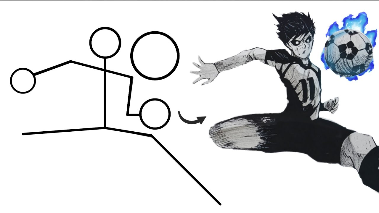 How to draw Isagi Yoichi full Body with Stick Man | Easy step by step ...