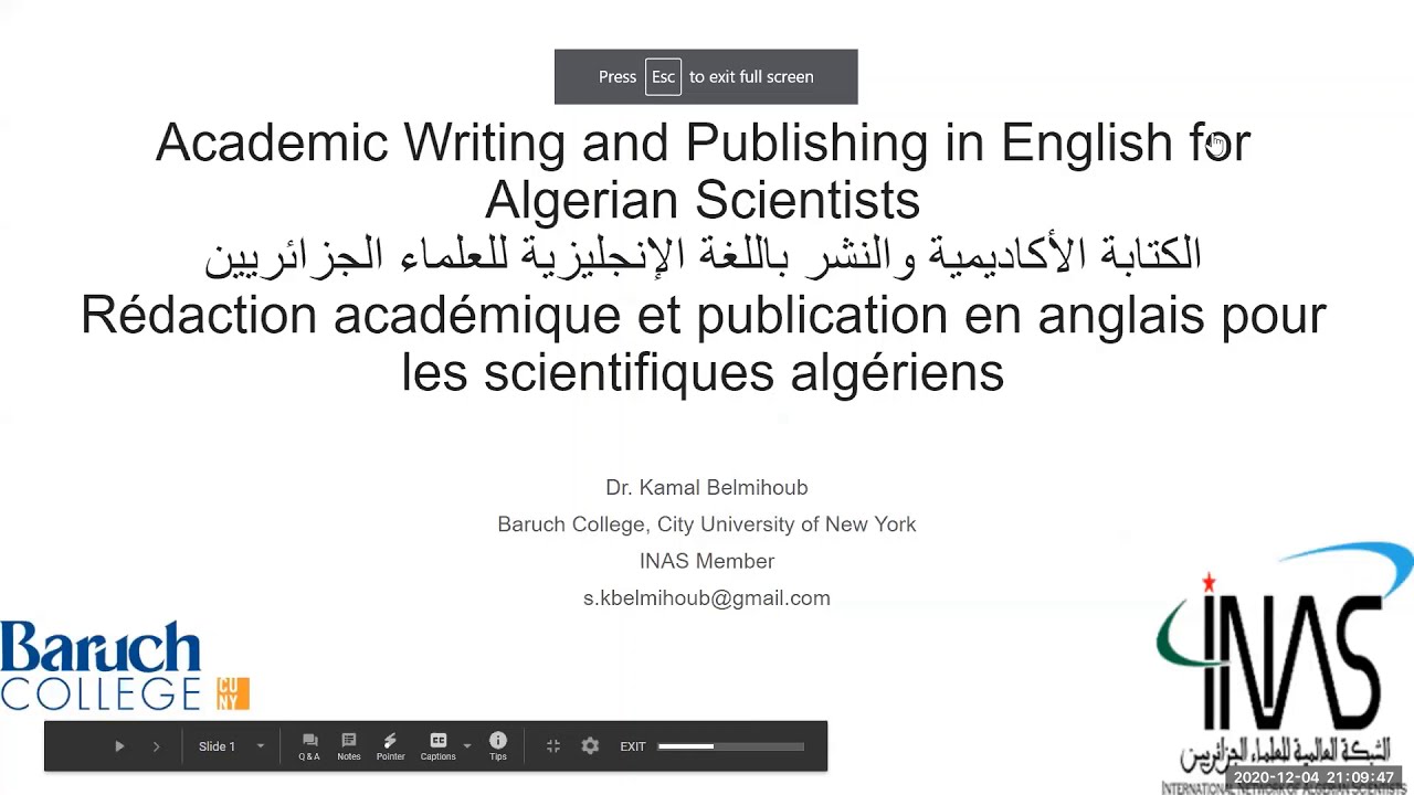 Academic Writing and Publication in English in Algeria - YouTube