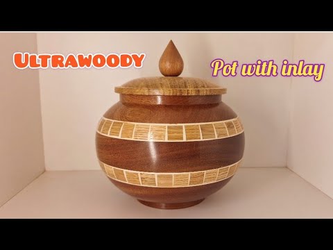 wood turning a lidded pot with inlay - YouTube