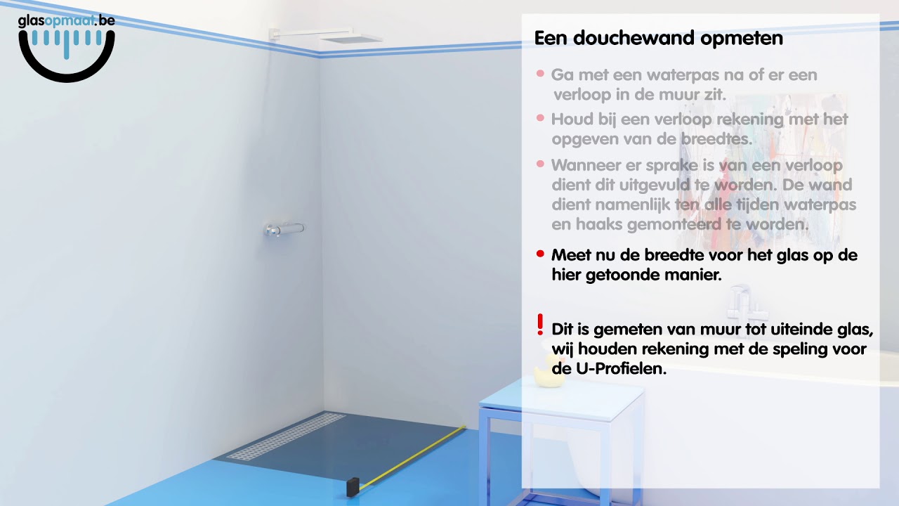 Inloopdouche op maat inmeten | Glasopmaat.be - YouTube