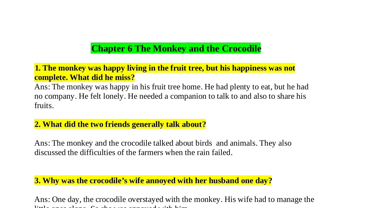 Class 6th The Monkey And The Crocodile Question And Answer YouTube class-6th-the-monkey-and-the-crocodile-question-and-answer-youtube