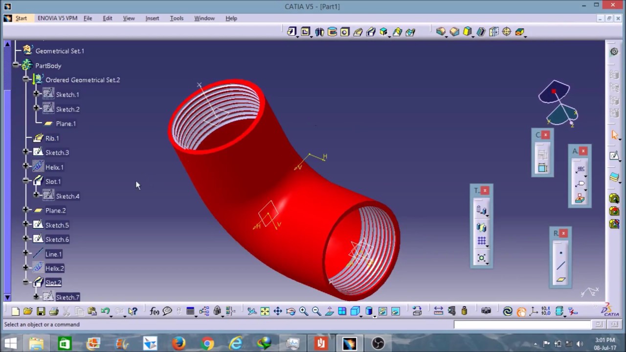 Catia V5: Elbow pipe with internal thread Tutorial Part 3 - YouTube