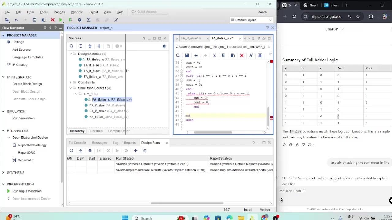 "Full Adder Design Using If-Else Statements in Verilog | Xilinx Vivado Tutorial 💻⚙️" Video no.1 ...