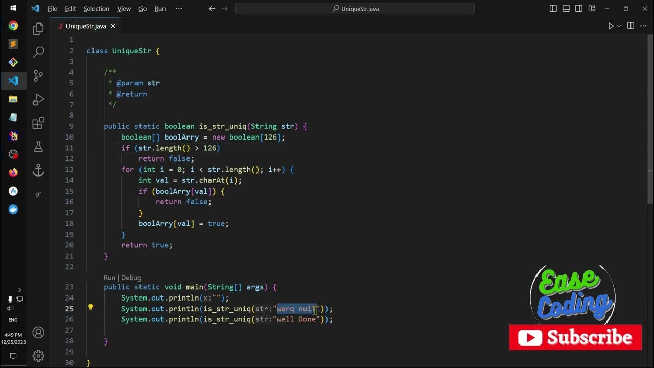 is string of unique characters - java code - YouTube