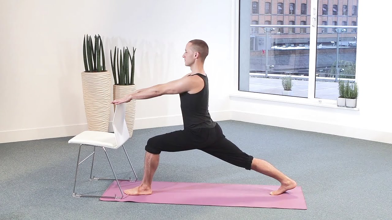 Overcoming MS – Parallel Lunge with Chair (Challenging) - YouTube