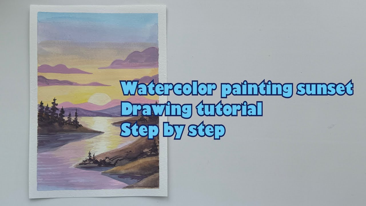 How to draw a sunset step by step. Free art lessons. Drawing tutorial ...