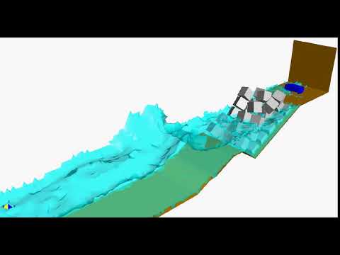 Breaking wave over breakwater simulation - YouTube