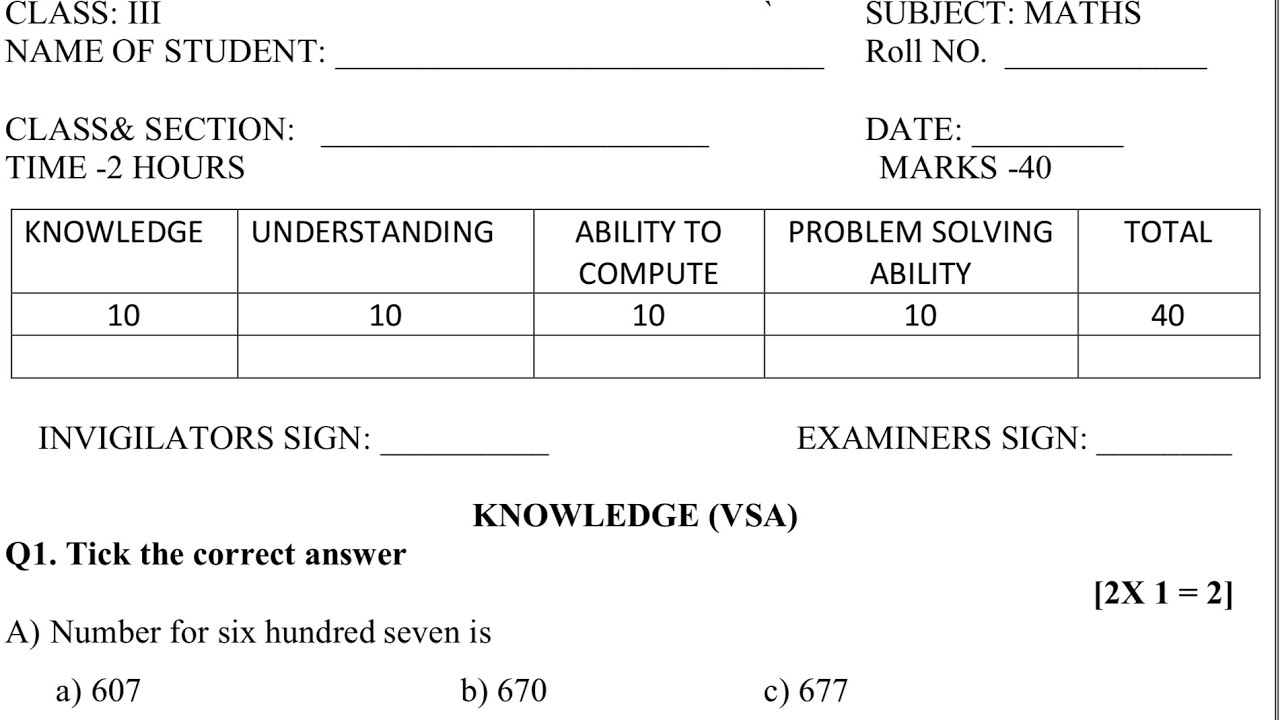 Class 3, KVS maths half yearly sample paper solution with explanation ...
