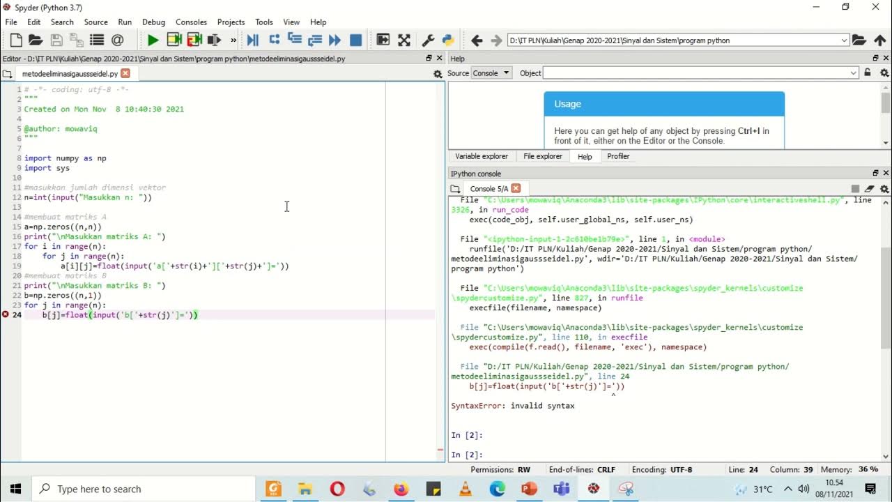 Metode Eliminasi Gauss Seidel | Program Python - YouTube