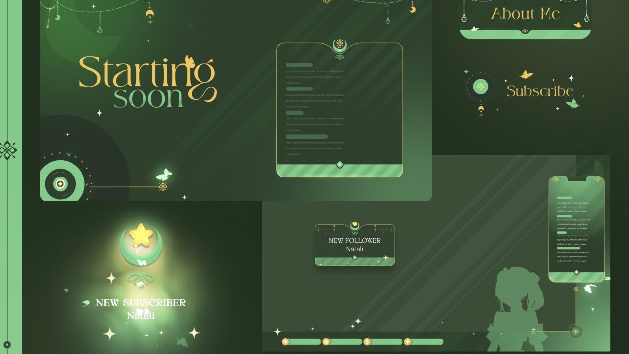 Green Lunar Charm Animated Vtuber Stream Pack | Chatting & Game ...