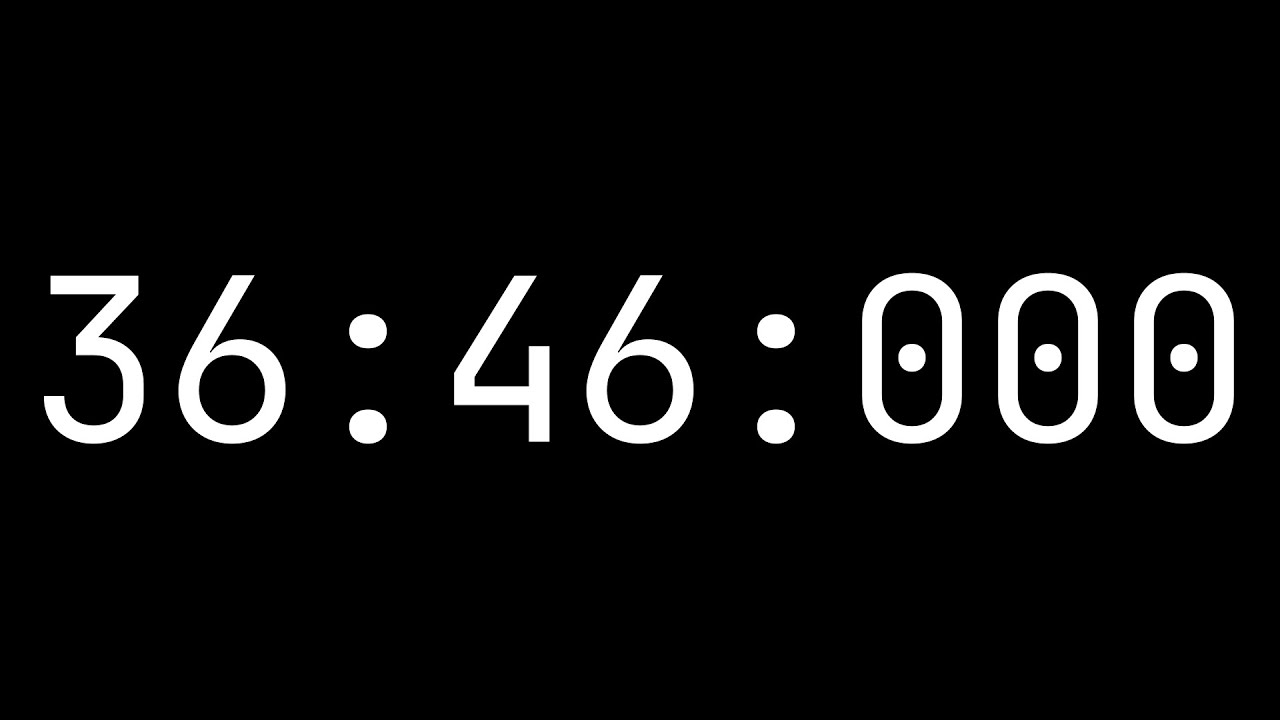 Countdown timer 36 minutes, 46 seconds [36:46:000] - White on black ...
