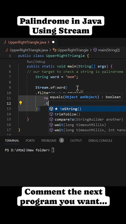 Palindrome In Java Using Stream Shorts Stream Java Java8stream Coding Codingninja Youtube 
