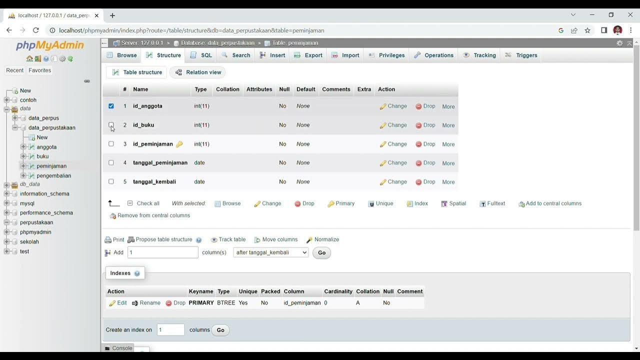 tugas sistem basis data - database perpustakaan dengan tabel phpmyadmin - YouTube