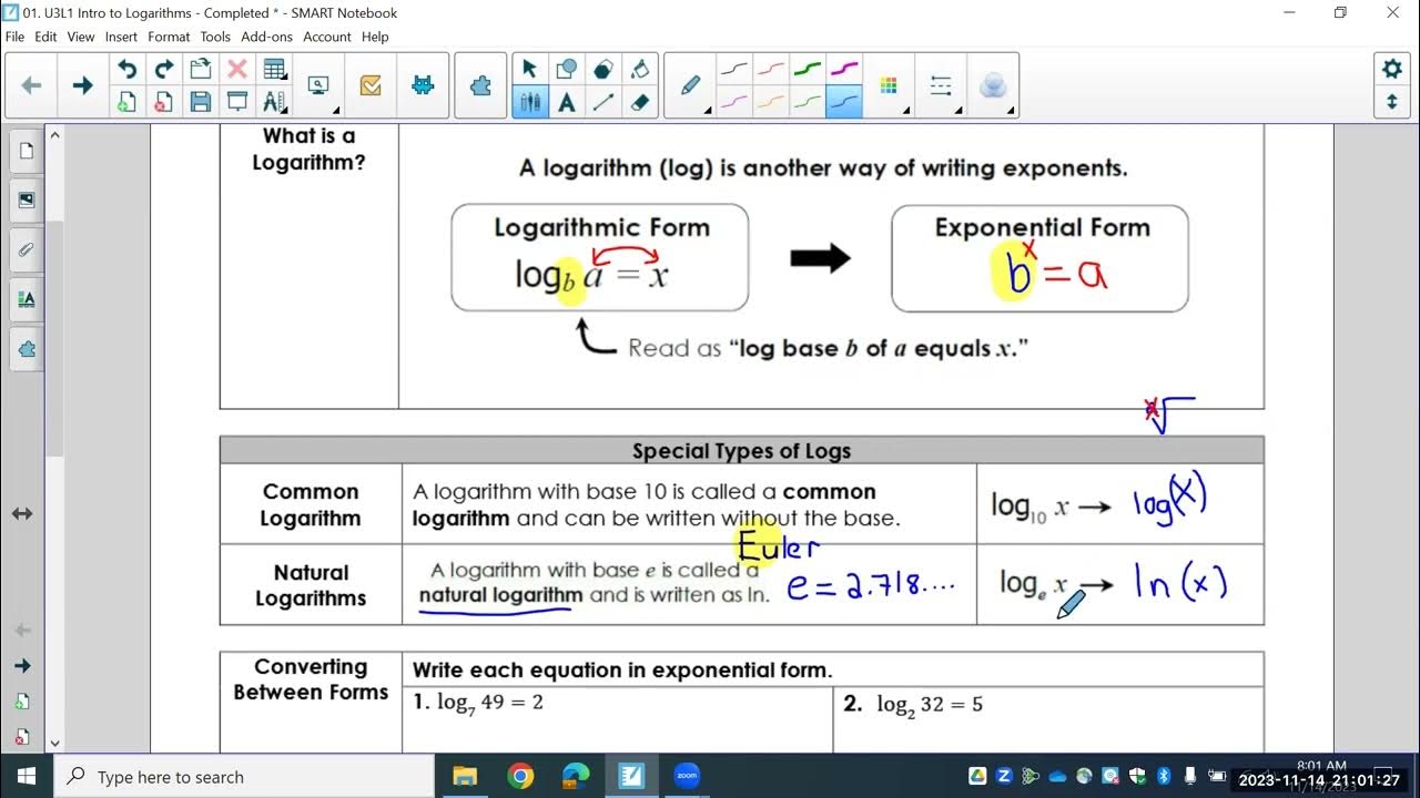 Alg3Trig - Module 03 - Lesson 02 - Part 1 - Definition of the Logarithm - YouTube