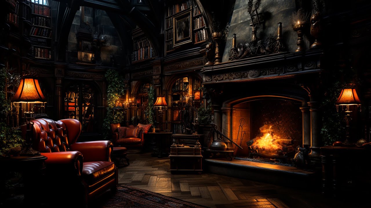 Rain Sounds For Relaxation In The Reading Room With Fire | Cozy Reading ...