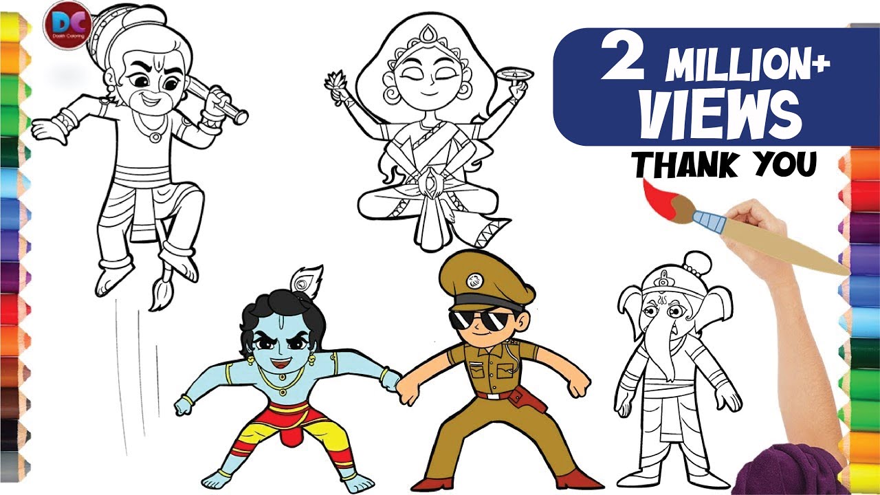 How to color Little Singham with bahubali friends - YouTube