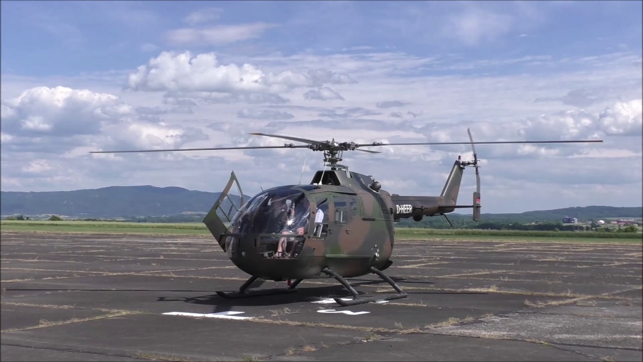 BO 105 - Start Up - Take Off - Fly By and Landing - Flugtag Cheb 2017 ...