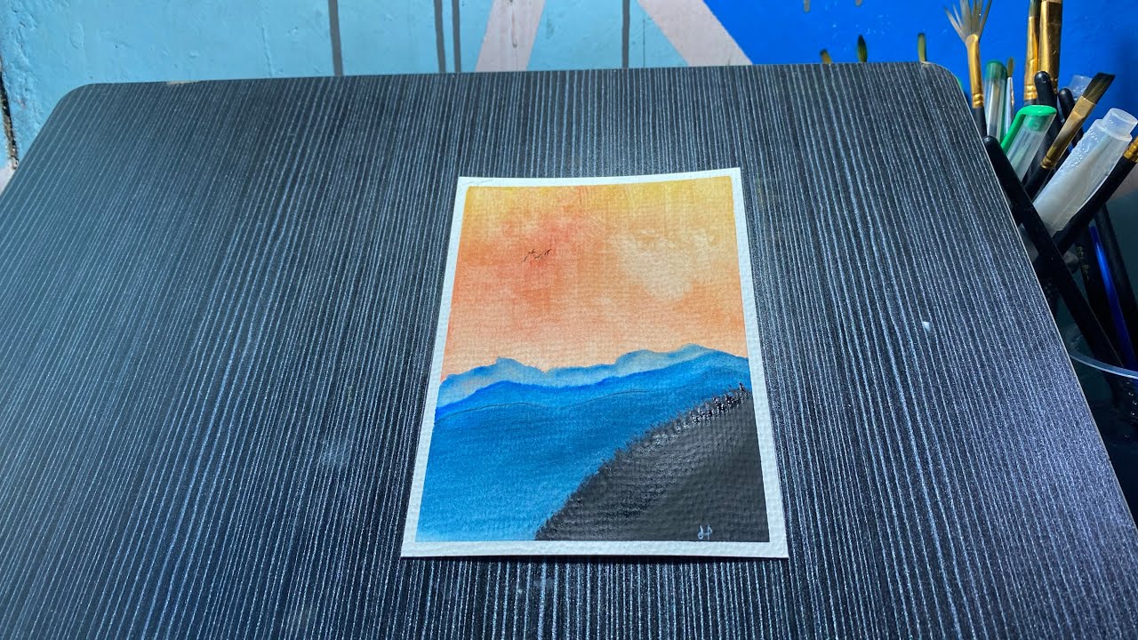 Melukis Pemandangan Senja Pegunungan dengan Gradasi Warna | Painting ...