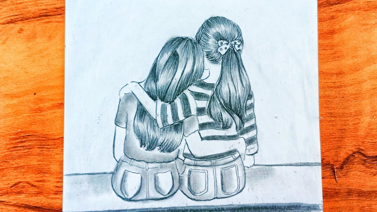 Sister drawing 💓 How to draw two sisters || girl backside drawing - YouTube