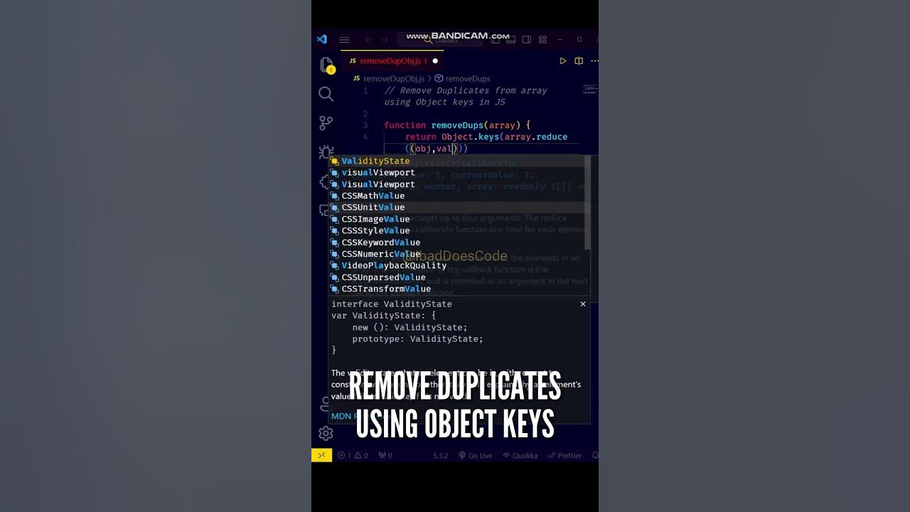 😍😍 Amazing Way To Remove Duplicates From Array Using Object Keys In Javascript Shorts 